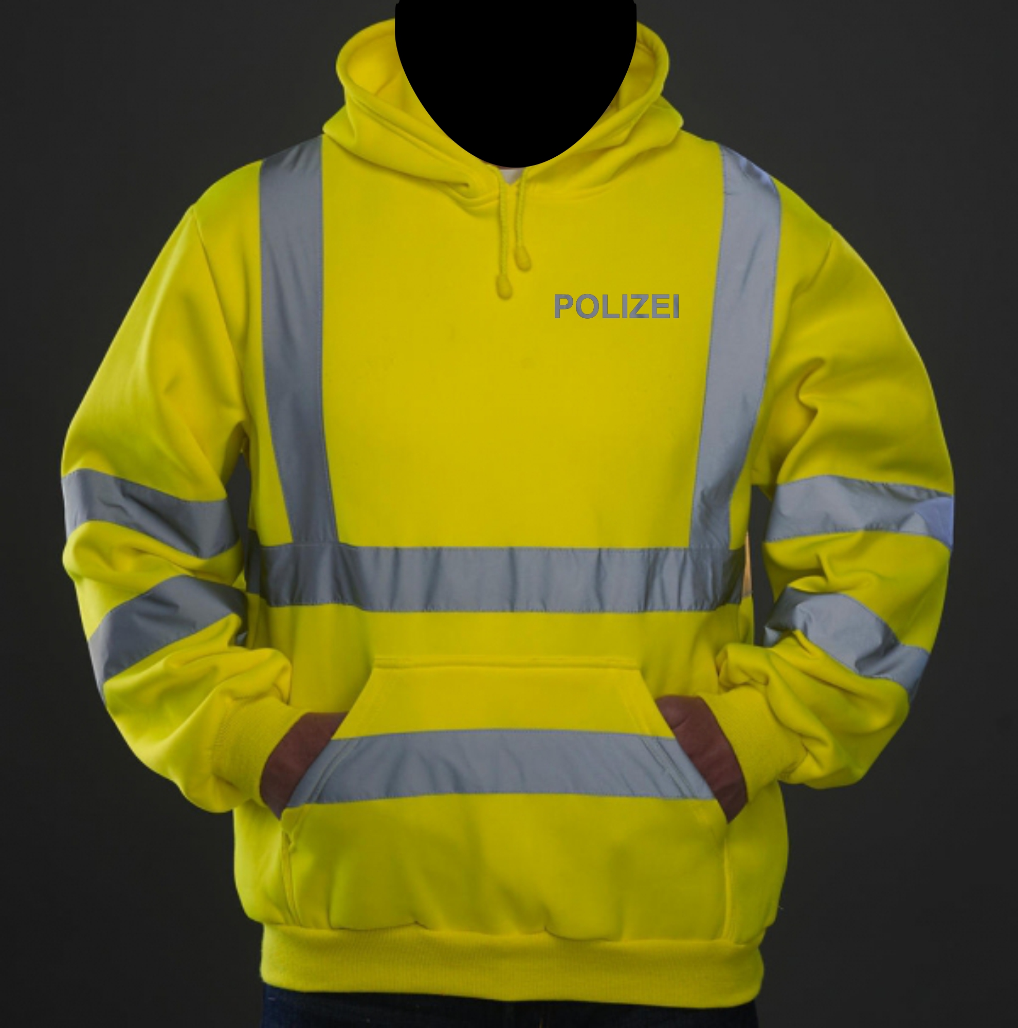 Hi-Vis Hoodie mit reflektierendem POLIZEI - Schriftzug auf Brust und ...